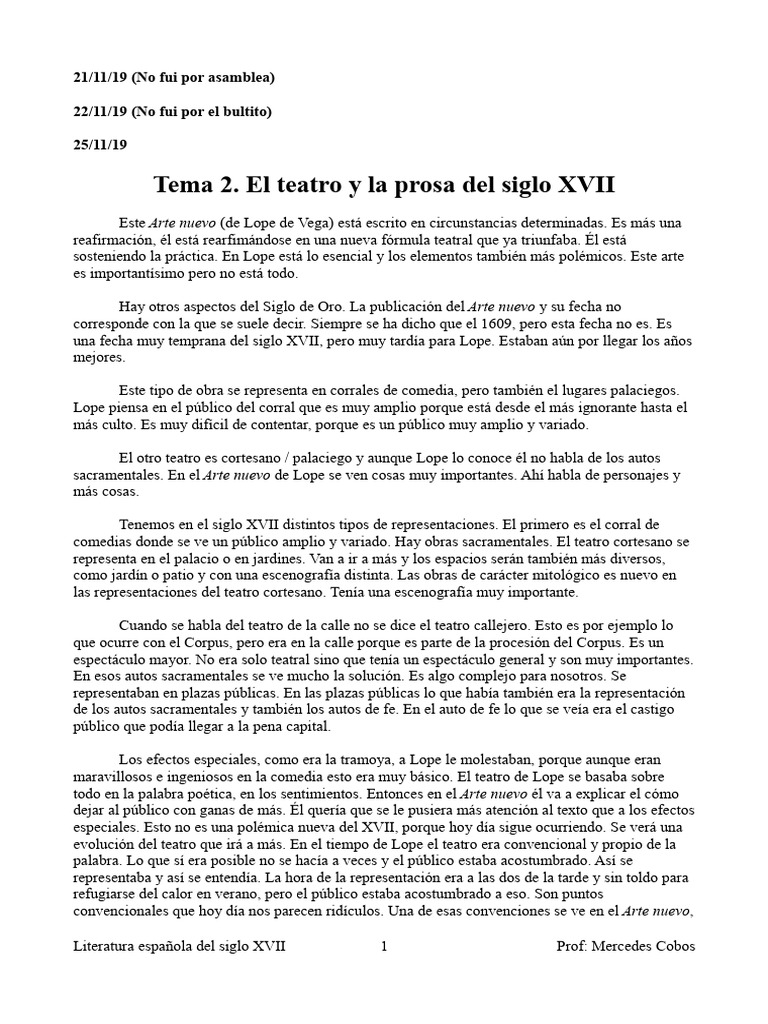 Teatro y prosa del siglo XVII en España | PDF | Teatro | Miguel De ...