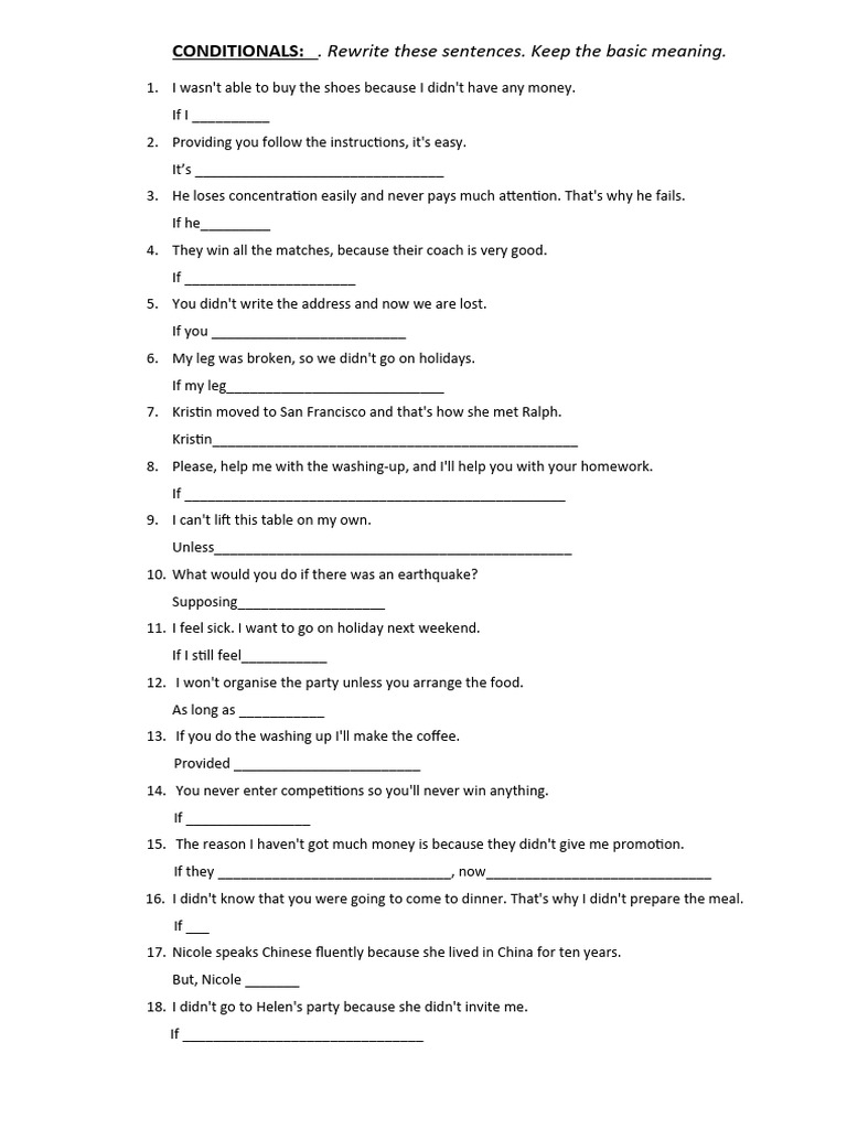 CONDITIONALS 2º Bach | PDF