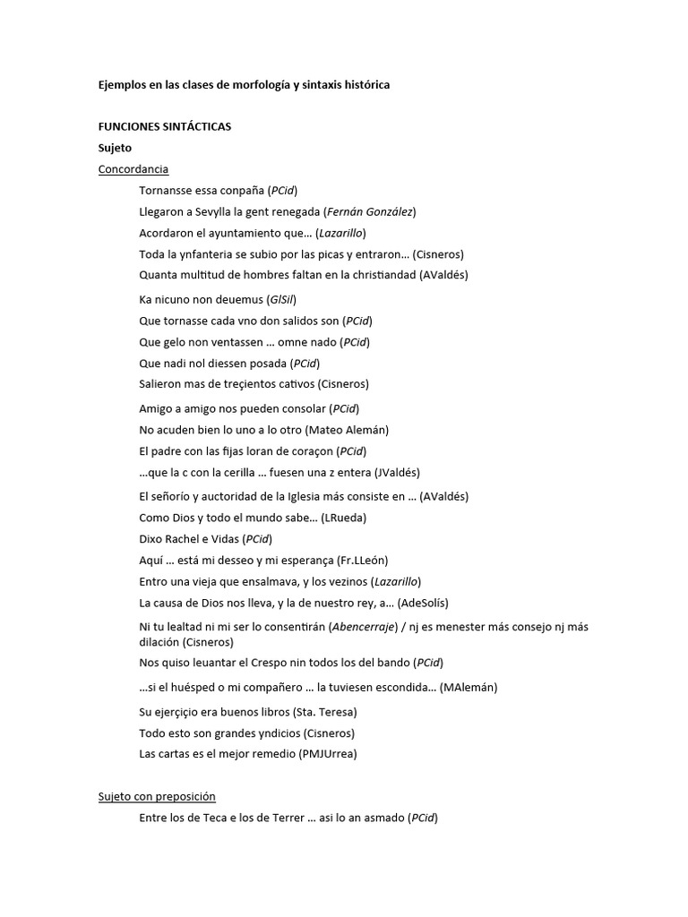 Ejemplos en Las Clases de Morfología y Sintaxis Histórica | PDF | Literatura española