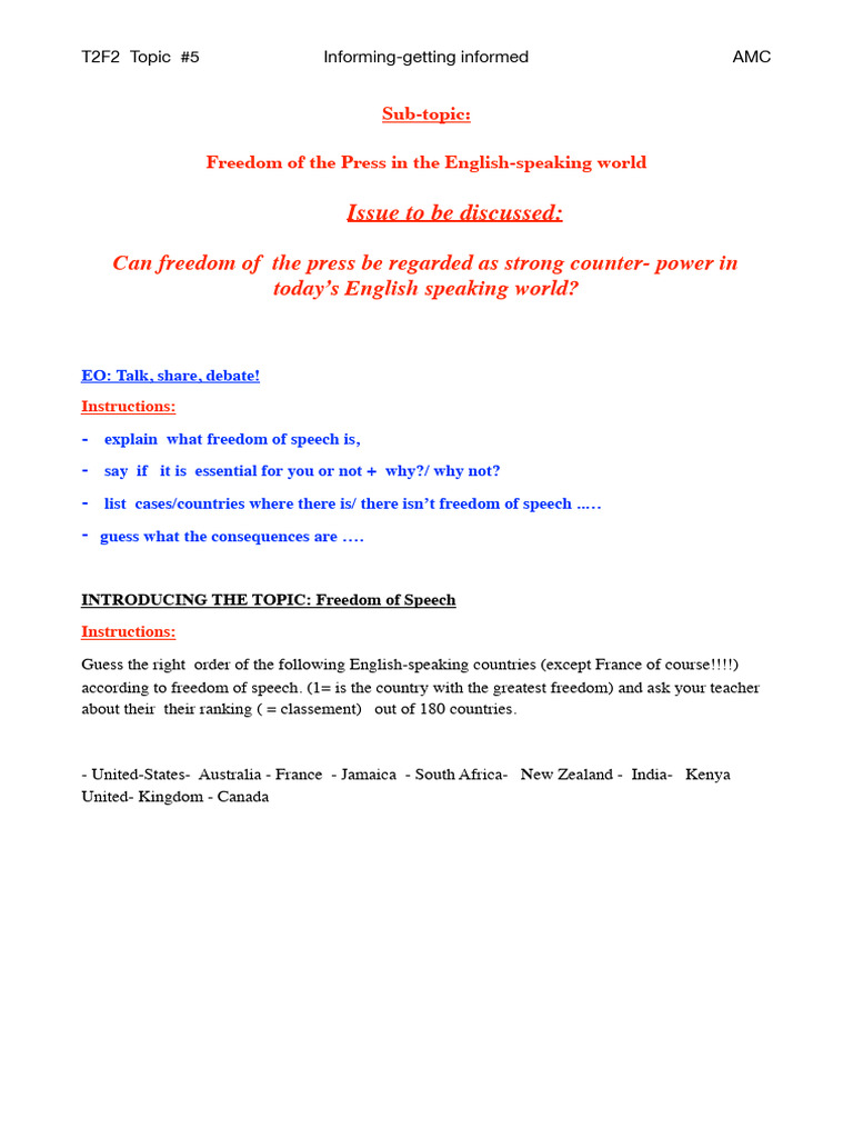 Freedom of the Press in English-Speaking Countries | PDF | Freedom Of ...