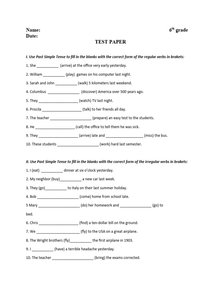 6th Grade Test Paper | PDF | Linguistic Morphology | Grammar