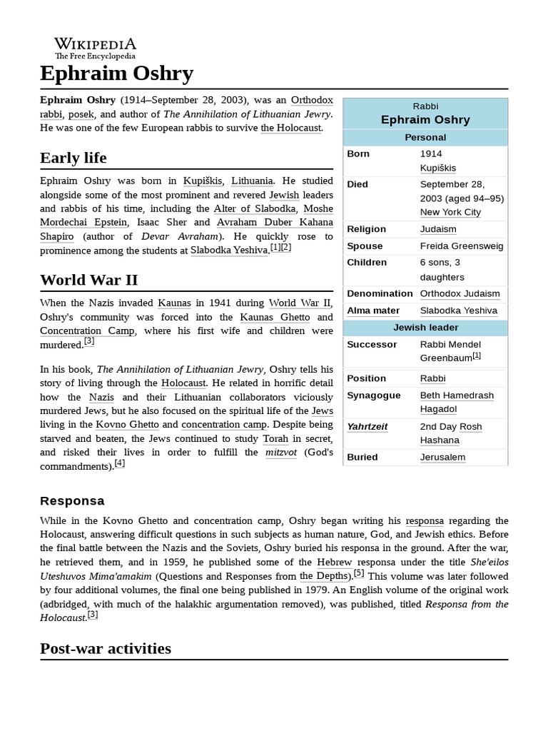 Ephraim Oshry | PDF | Jews And Judaism | Jewish Theology