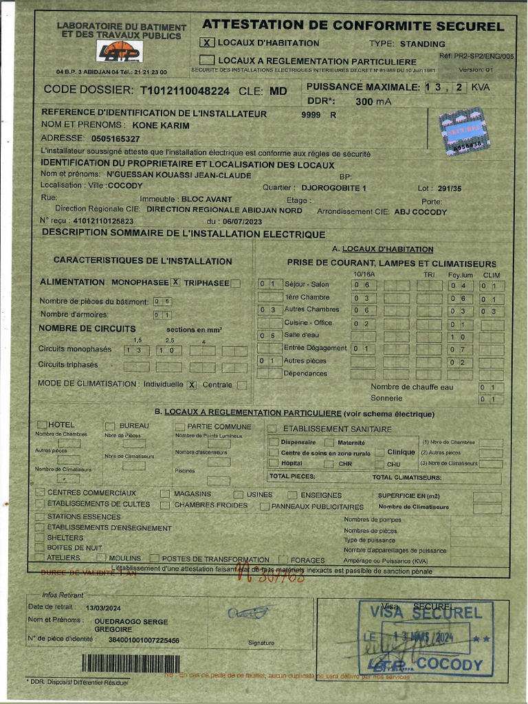 Scan Attestation Securel N'guessan Jean Claude | PDF