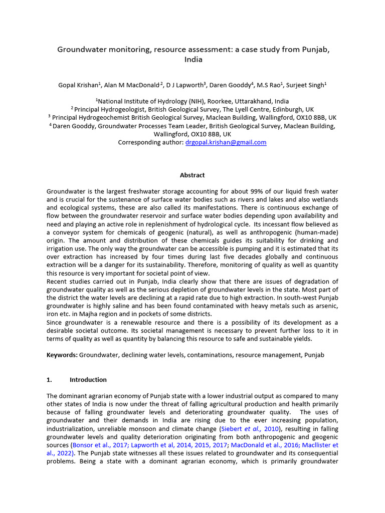 Groundwater Monitoring Resource Assessment PDF | PDF | Groundwater | Punjab