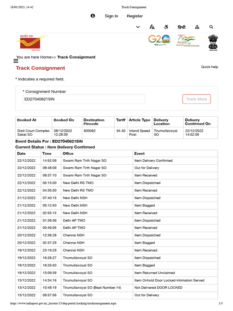 India Post Consignment Tracking | PDF