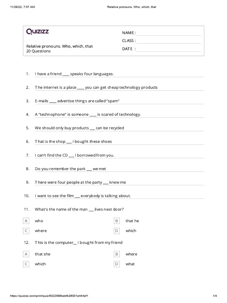 Grade 5 Unit 4-Relative Pronouns Who, Which, That | PDF