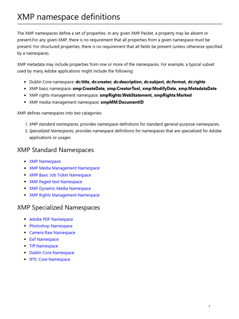 XMP Namespace Definitions | PDF | Exposure (Photography) | Film Speed