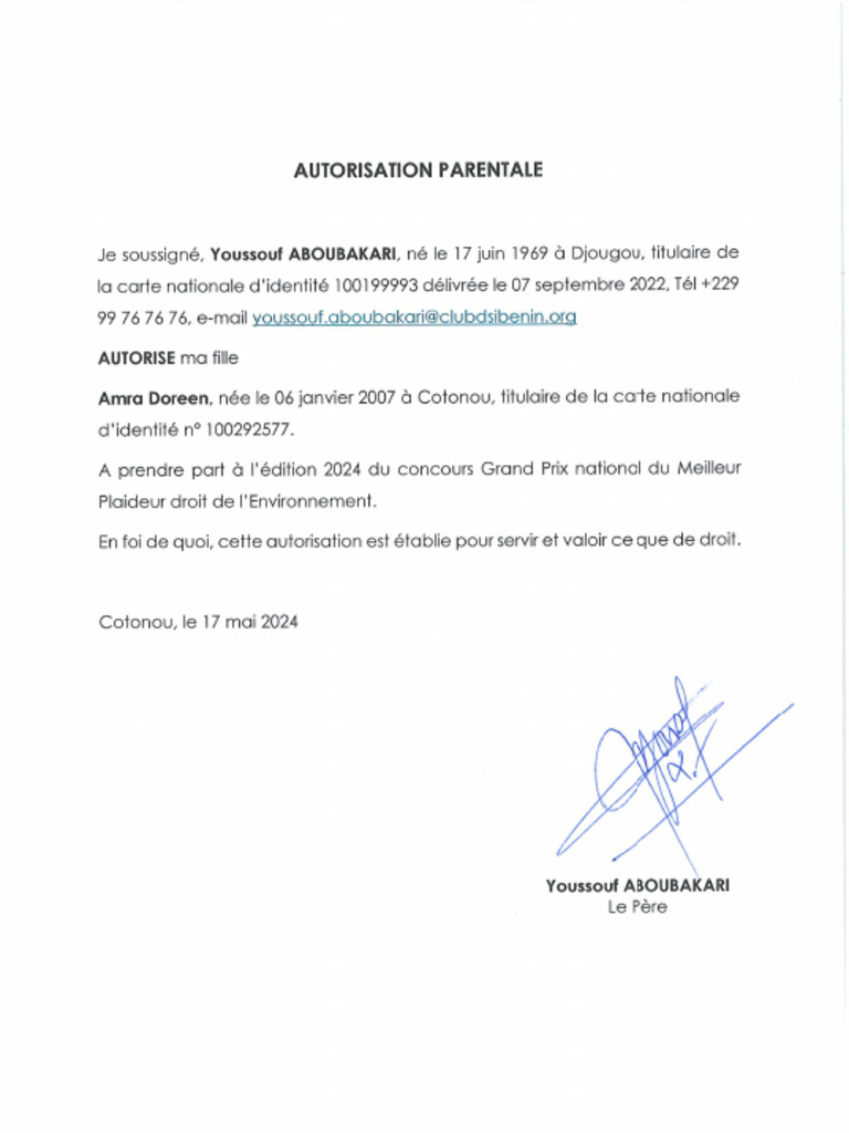 Autorisation Parentale Amra | PDF
