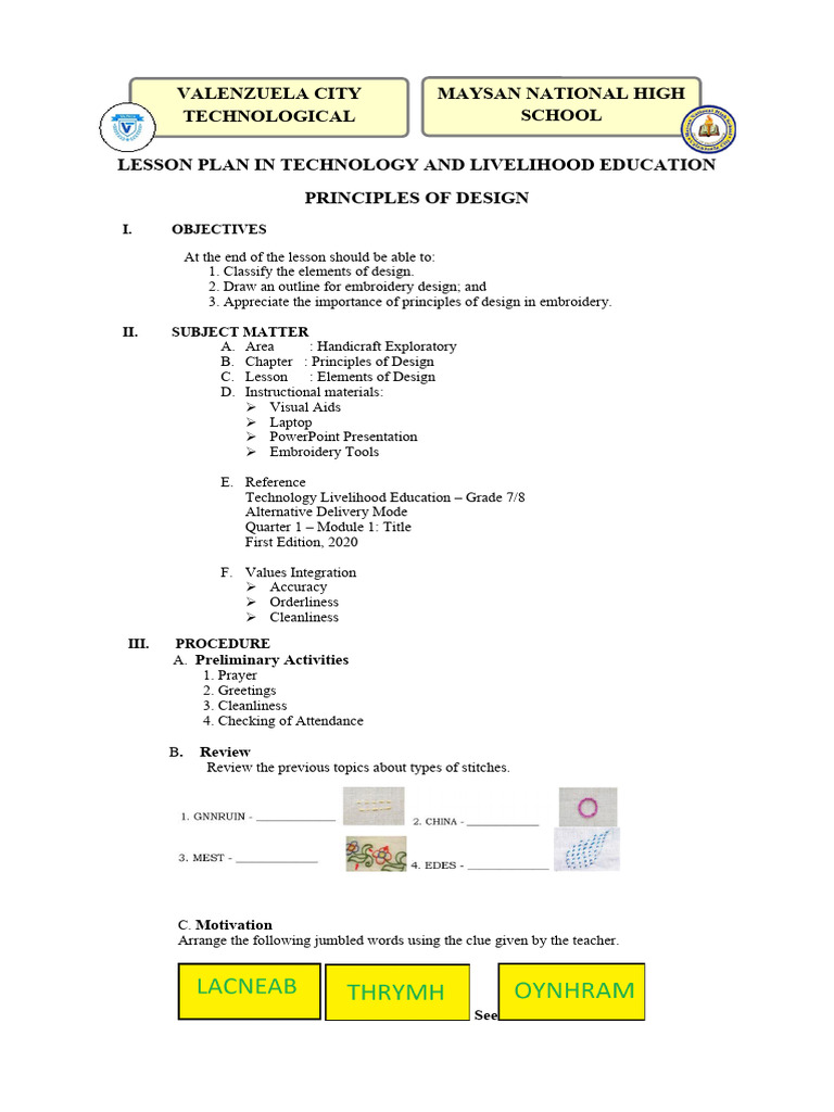 Principles of Design Lesson Plan | PDF | Symmetry | Cognition
