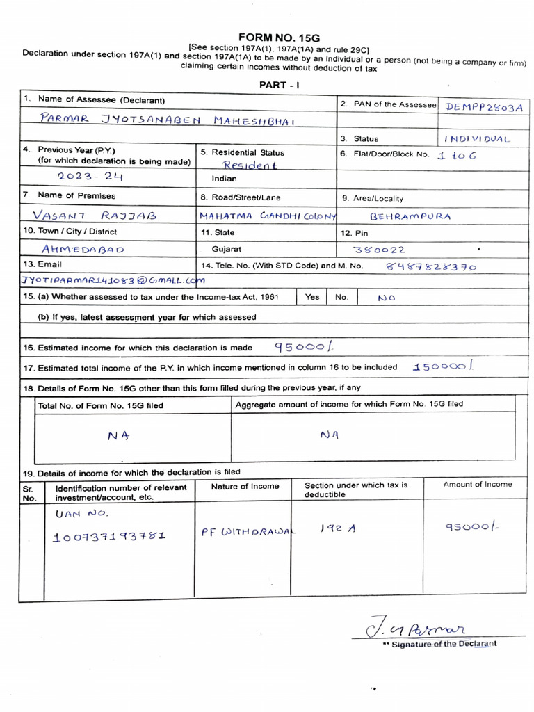 Form 15G 03 May 2024 | PDF | Income Tax | Government Finances
