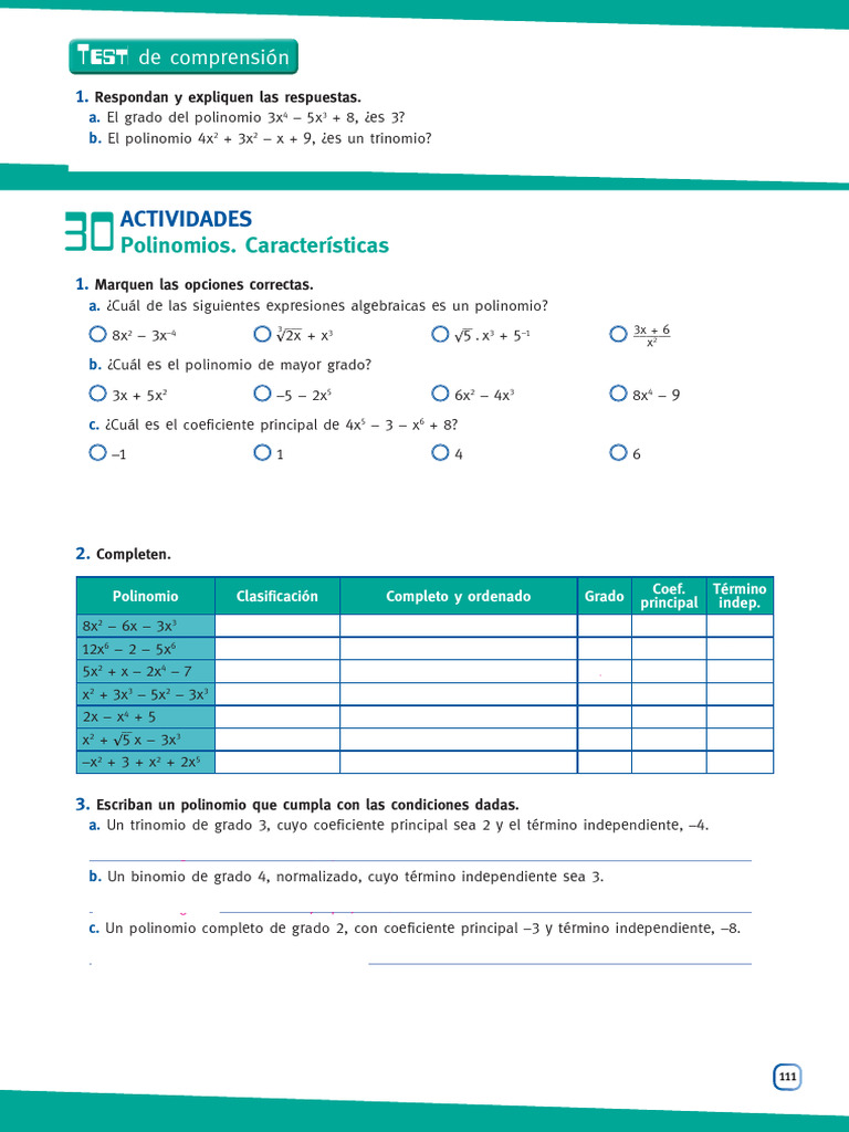 Actividades-Suma y Resta Polinomios | PDF | Álgebra abstracta | Algoritmos