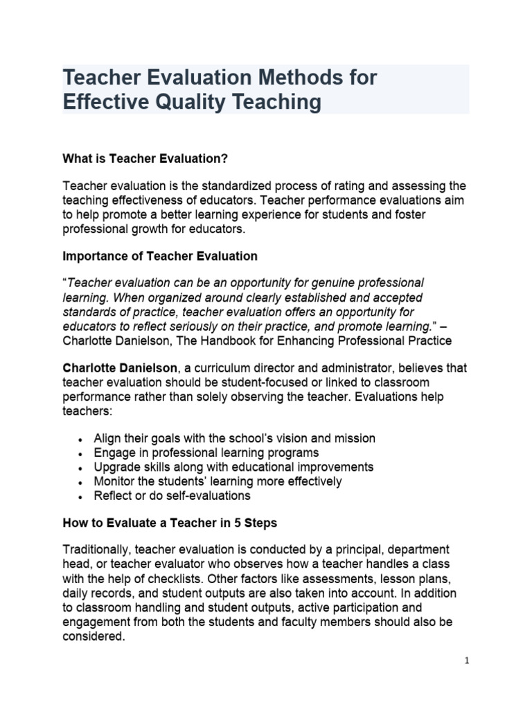 Teacher Evaluation Methods | PDF | Teachers | Evaluation