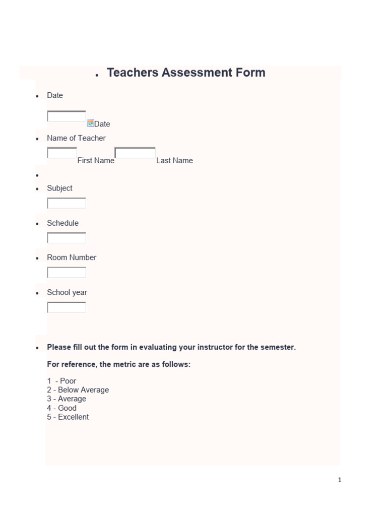 Teacher Evaluation Assessment Form | PDF | Teachers | Teaching Method