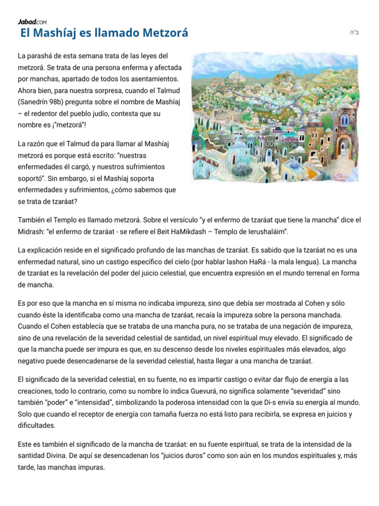 El Mashíaj Es Llamado Metzorá - Metzorá | PDF | Creencia religiosa y ...