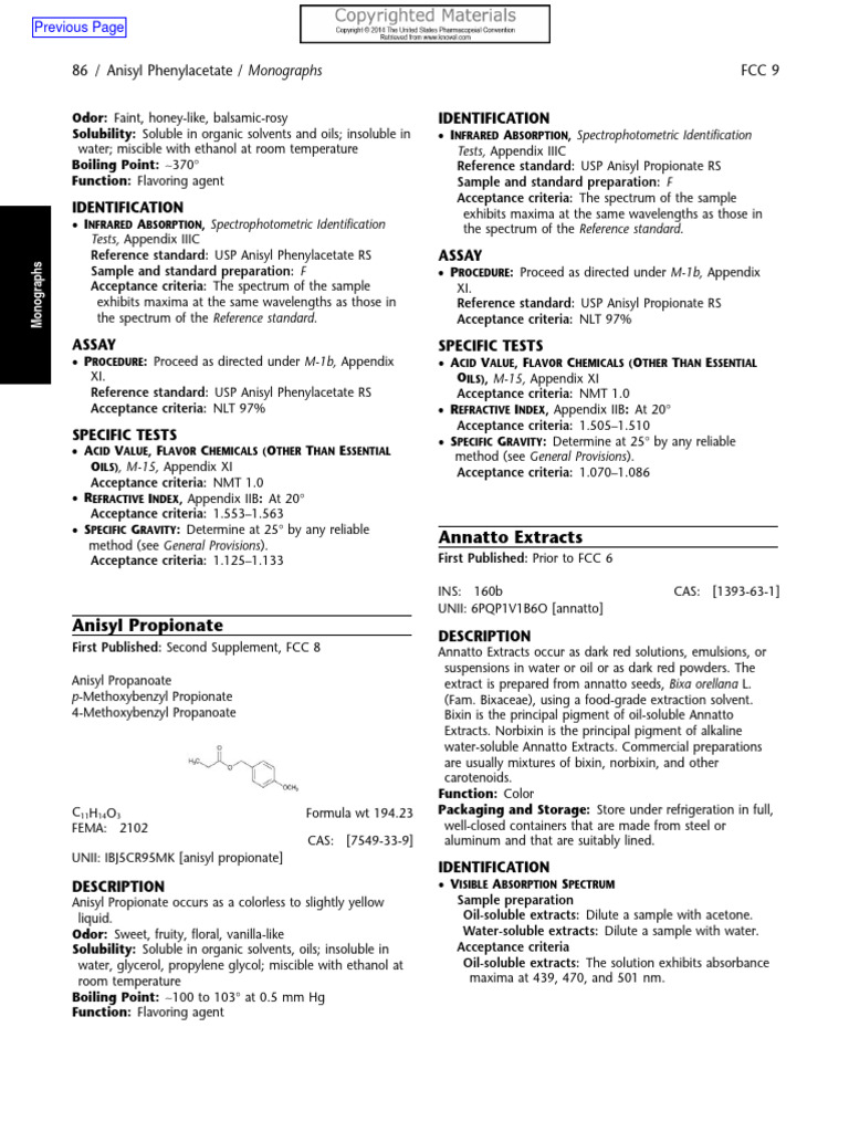 Identification: 86 / Anisyl Phenylacetate / Monographs FCC 9 | PDF ...