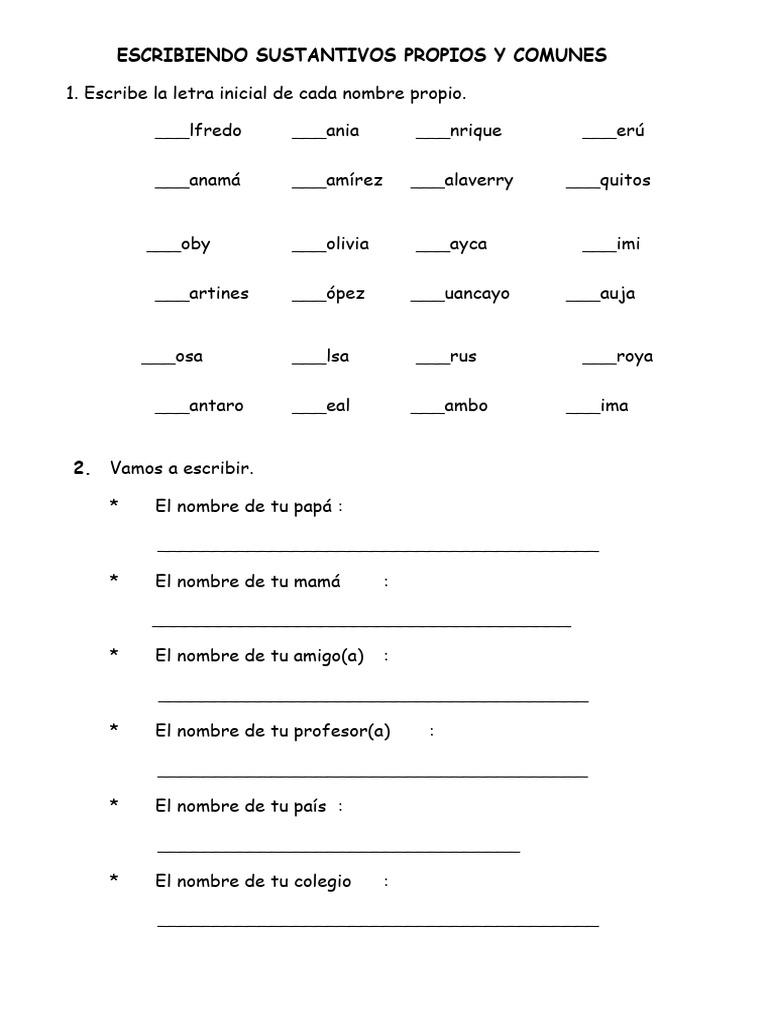Escribiendo Sustantivos Propios y Comunes | PDF | Relaciones personales ...