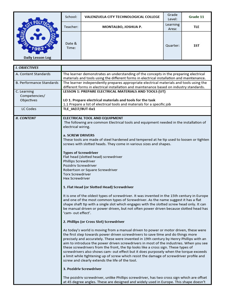 I. Objectives: Grade 11 | PDF | Electrical Connector | Fuse (Electrical)