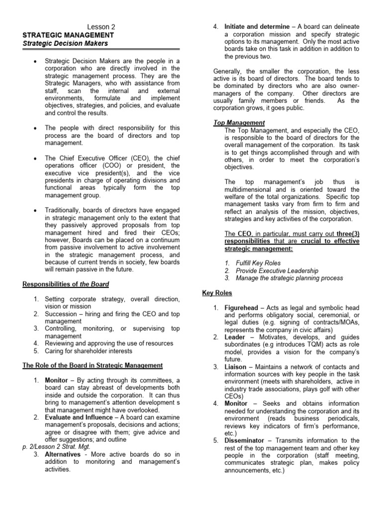 Strategic Management and Decision Makers | PDF | Strategic Management ...