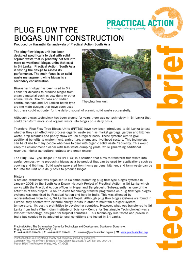 Plug Flow Biogas Unit Construction Guide | PDF | Biogas | Waste