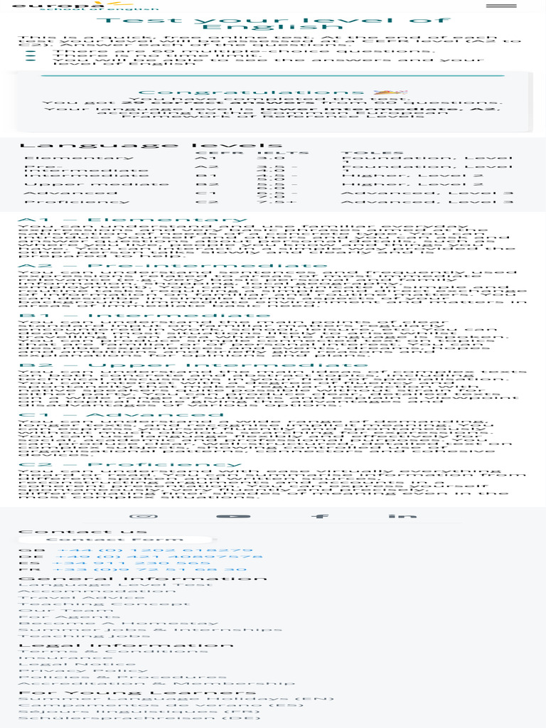 Test Your English and Get to Know Your English Level | PDF | Human ...