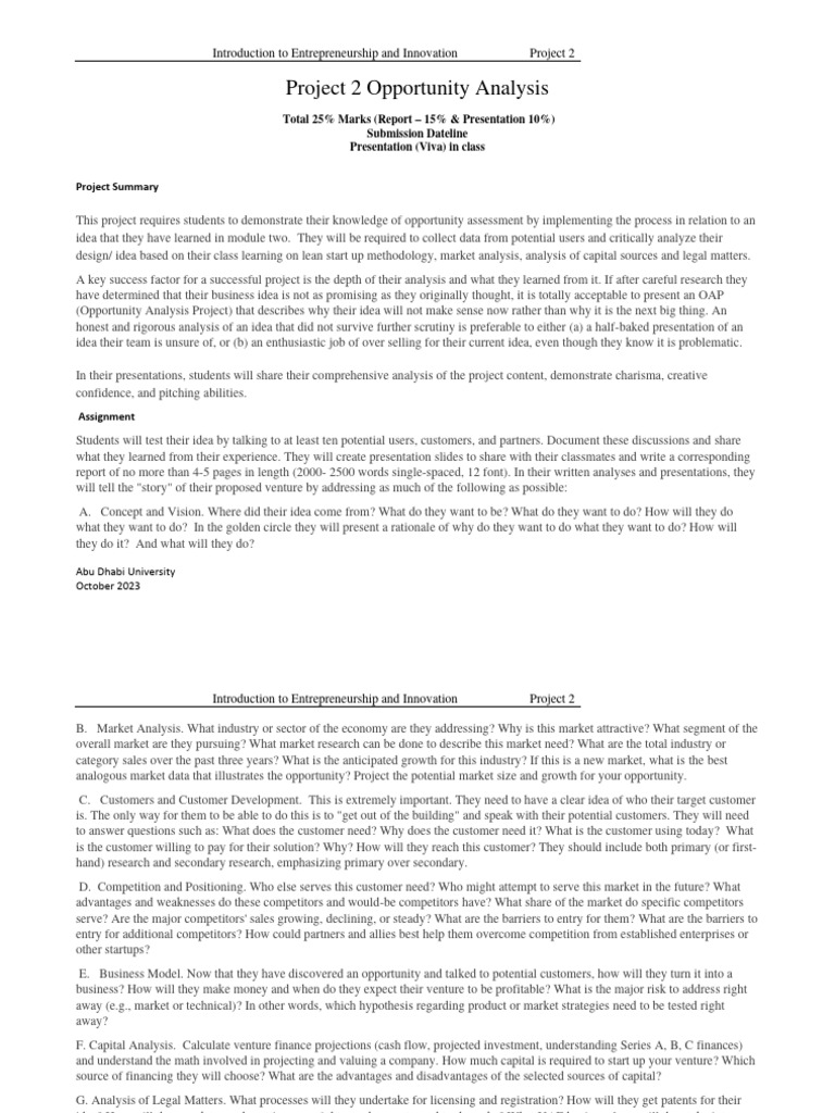 Project 2 Guidelines - Rubric | PDF | Entrepreneurship | Startup Company