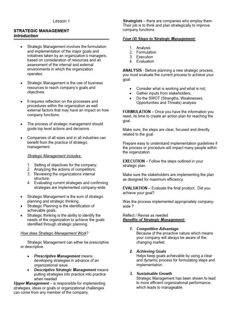 Strategic Management Basics | PDF | Strategic Management | Swot Analysis