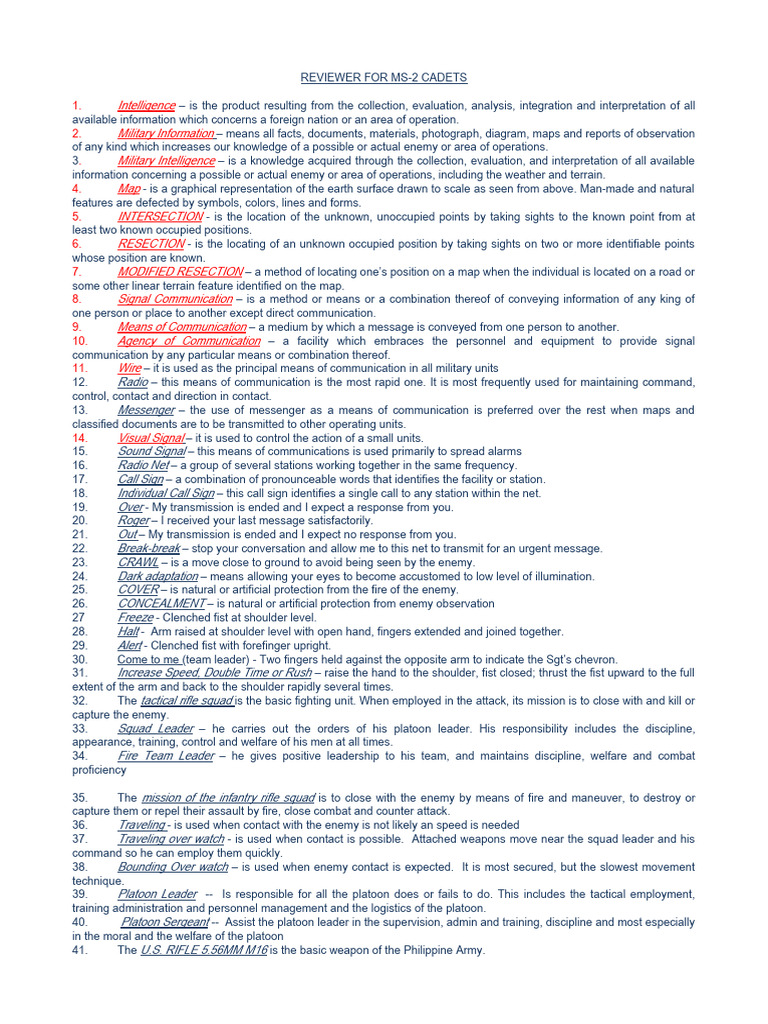 Raati Reviewer For MS2 1 | PDF | Platoon | Map