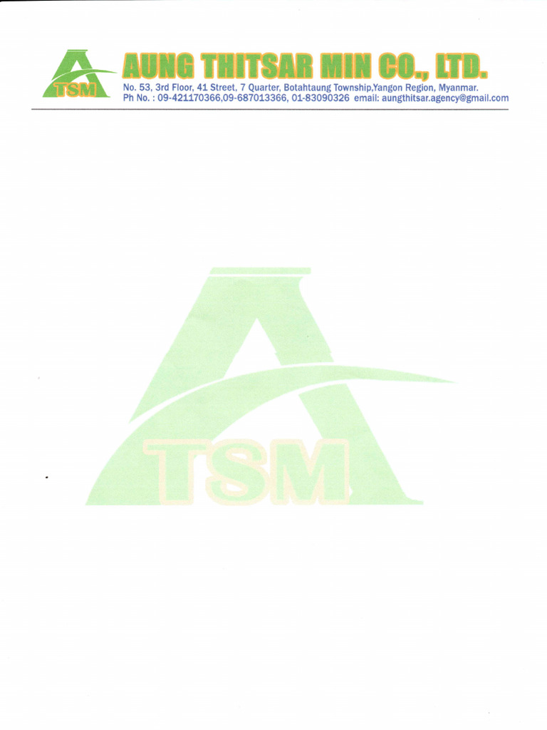 Aung Thit Sar Min Co.,Ltd Letter Head | PDF