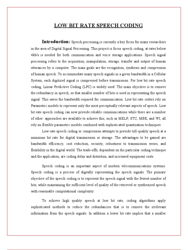 Low Bit Rate Speech Coding | PDF | Data Compression | Forward Error Correction