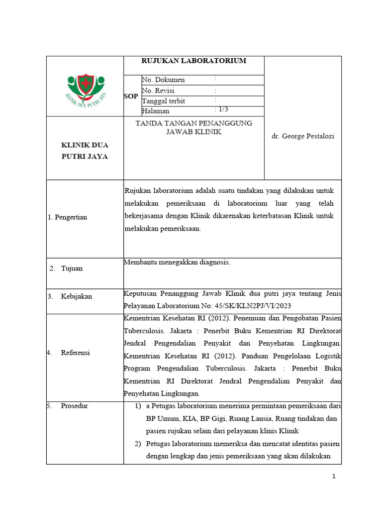 Sop RUJUKAN LAB | PDF