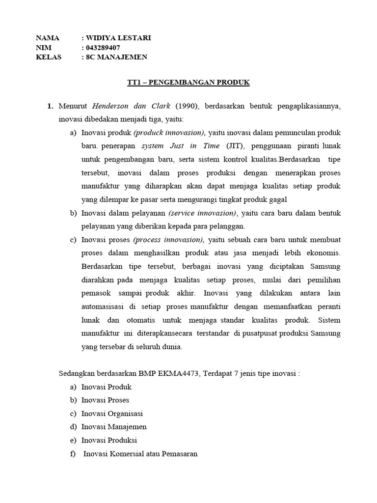 TT1 Pengembangan Produk - Widiya Lestari 043289407 | PDF