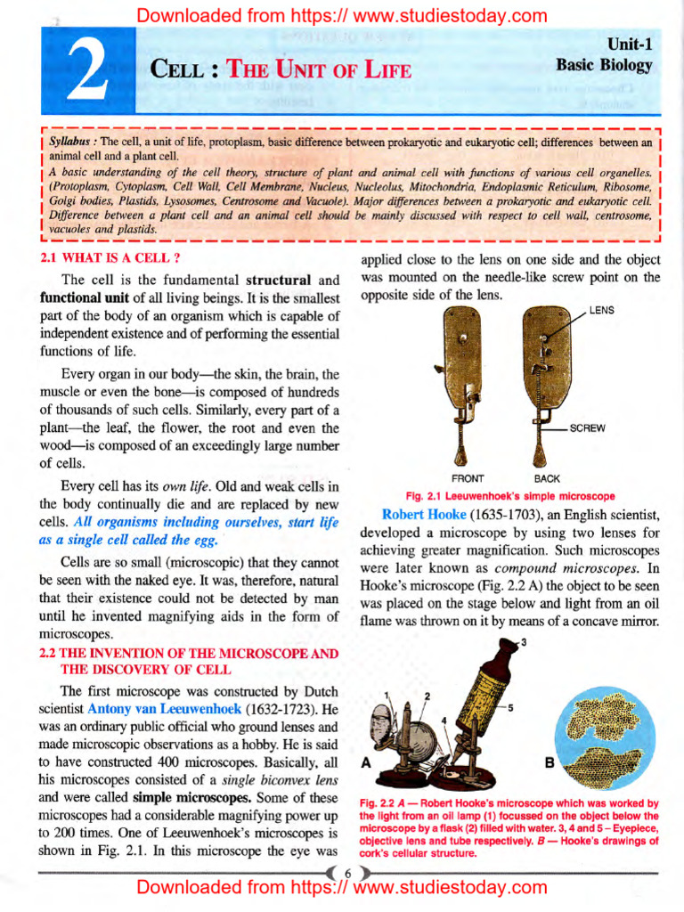 ICSE Selina Class 9 Biology Chapter 02 Cell the Unit of Life | PDF