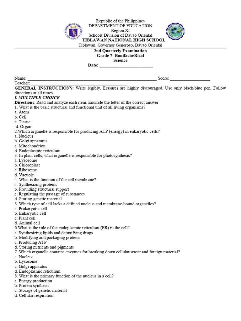 Grade 7 Science Quarterly Exam Guide | PDF | Sexual Reproduction | Cell ...