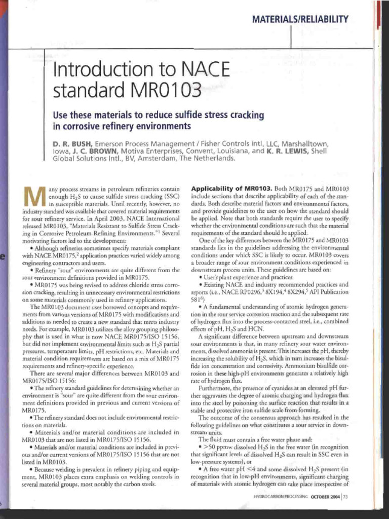 Introduction To NACE Standard MR0103 | PDF