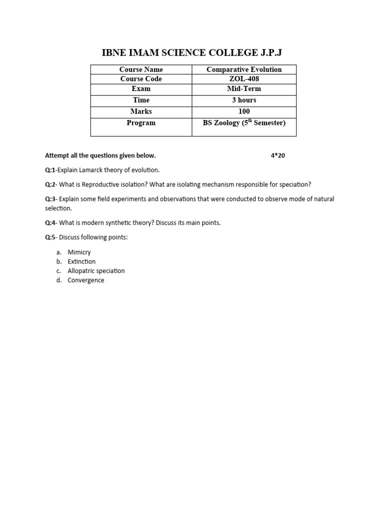 Comparative Evolution. ZOL-408 (BS Zoology - 5th Semester) | PDF | Technology & Engineering