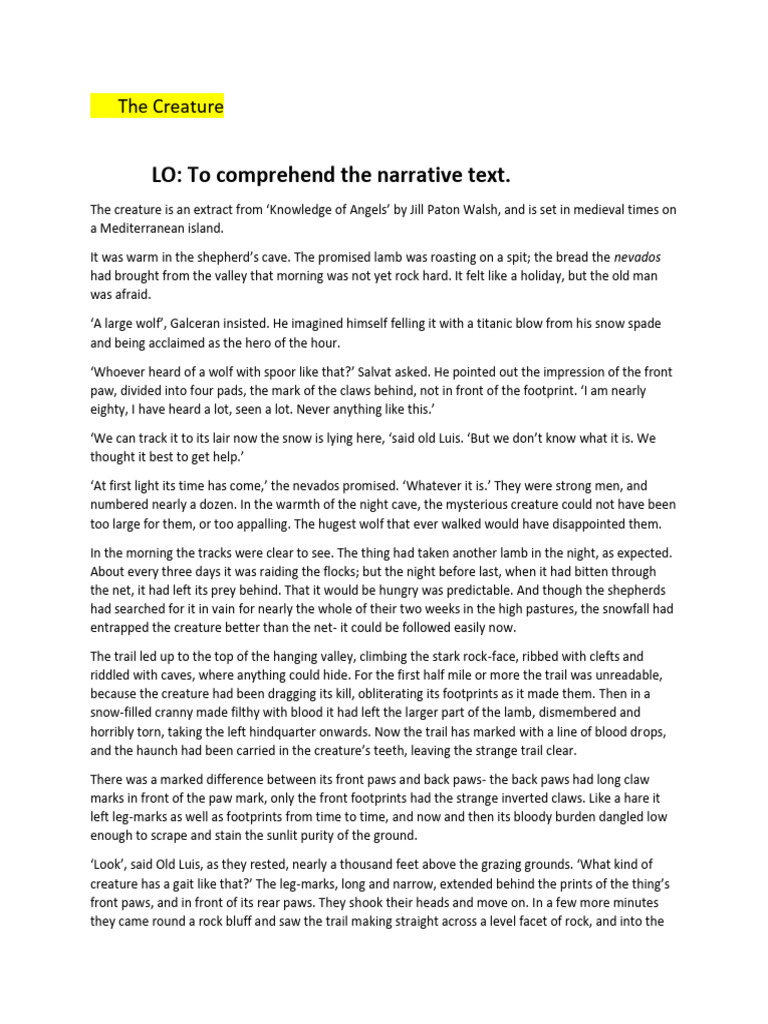 Year 8-Answer Key-The Creature | PDF | General Fiction