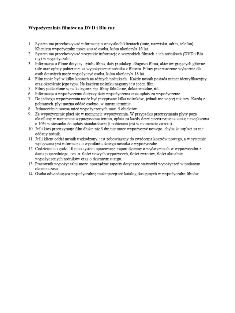 Wykład 6 Model Przypadków Użycia (WSI) - Wypożyczalnia UC v2c (Przykład) | PDF