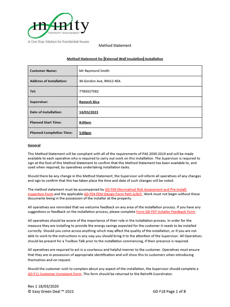 GD F18 - Method Statement Template 2019 | PDF | Occupational Safety And ...