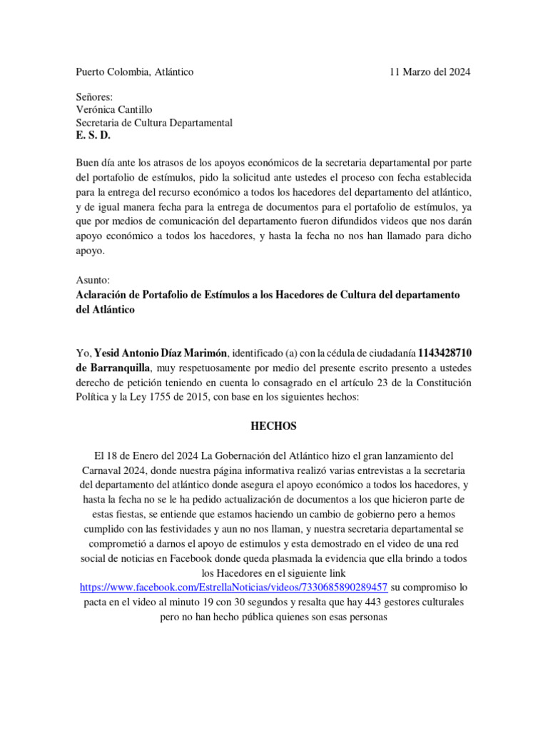 Modelo de Peticion Yesid Diaz | PDF | Constitución | Petición