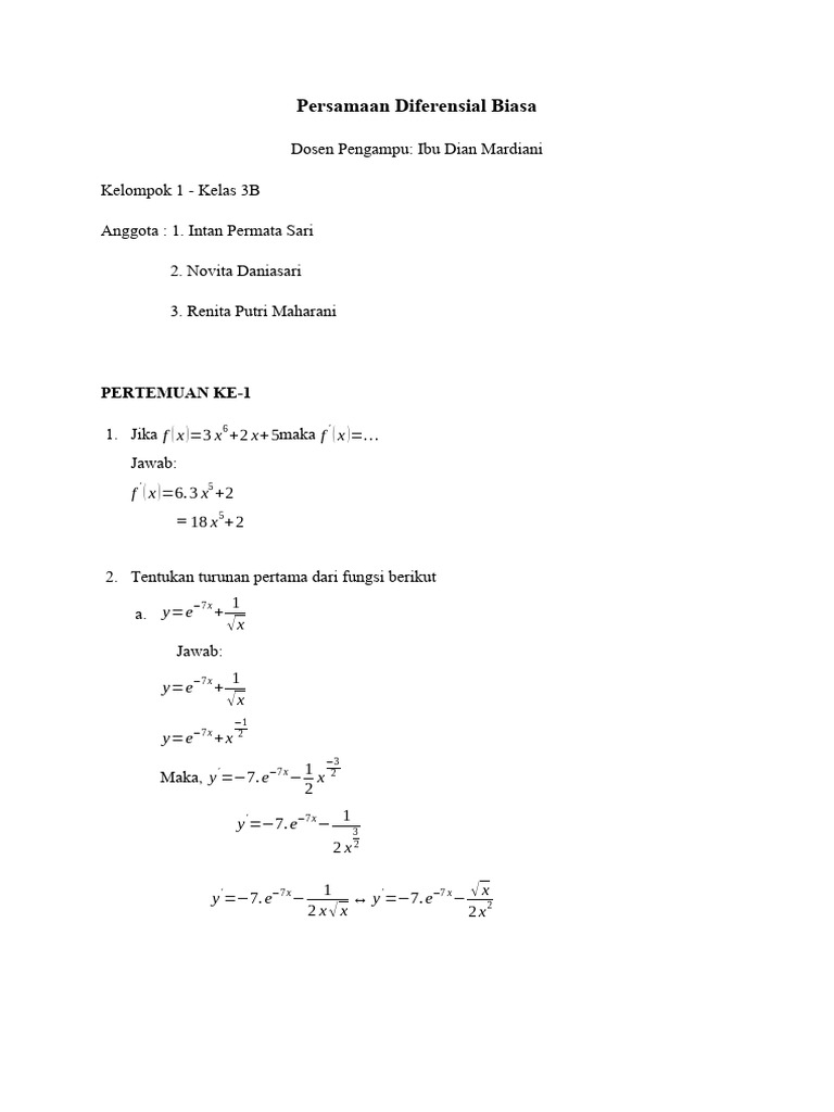 Soal Persamaan Diferensial Biasa | PDF