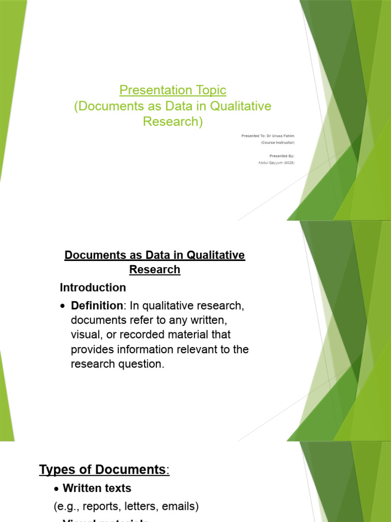 Presentation On Documents Data As Qualitative Research | PDF ...