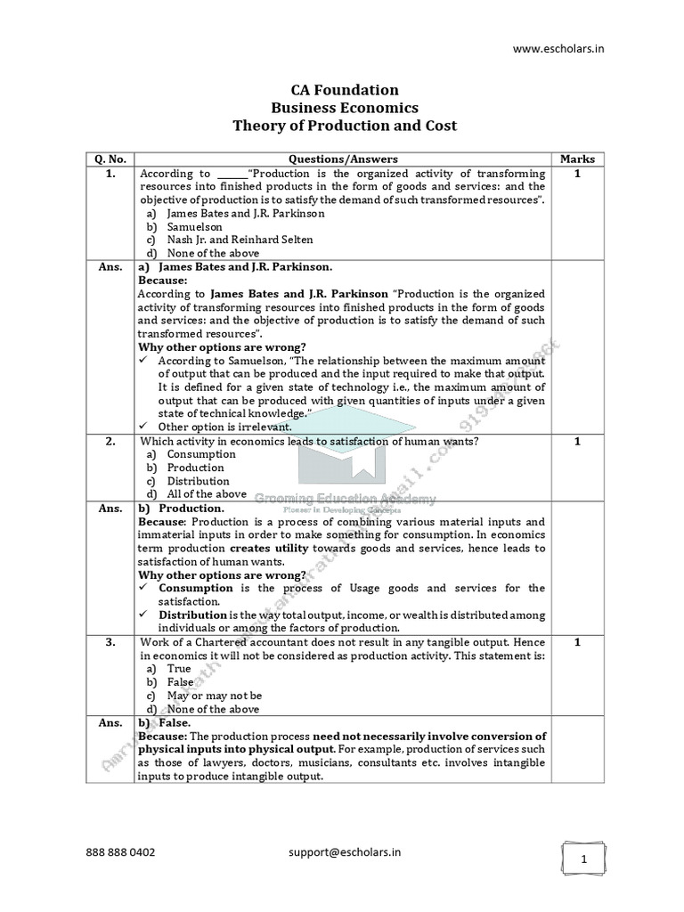 Theory of Production and Cost Q & A | PDF | Production Function ...