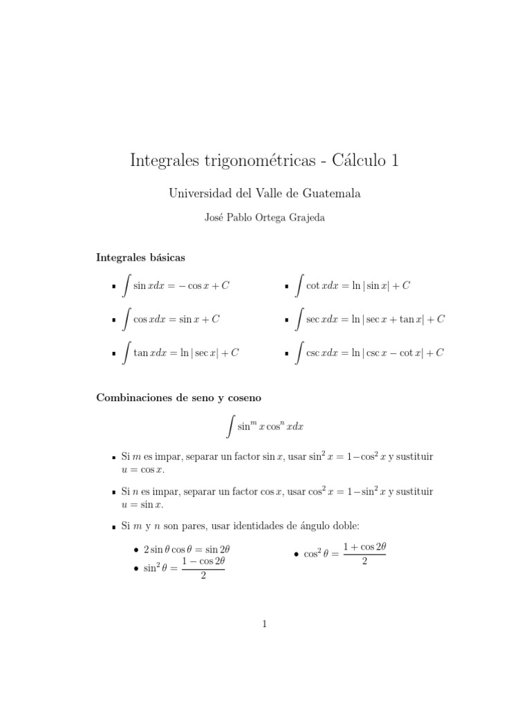 Integrales Trigonométricas - Cálculo 1 - 2021 | PDF