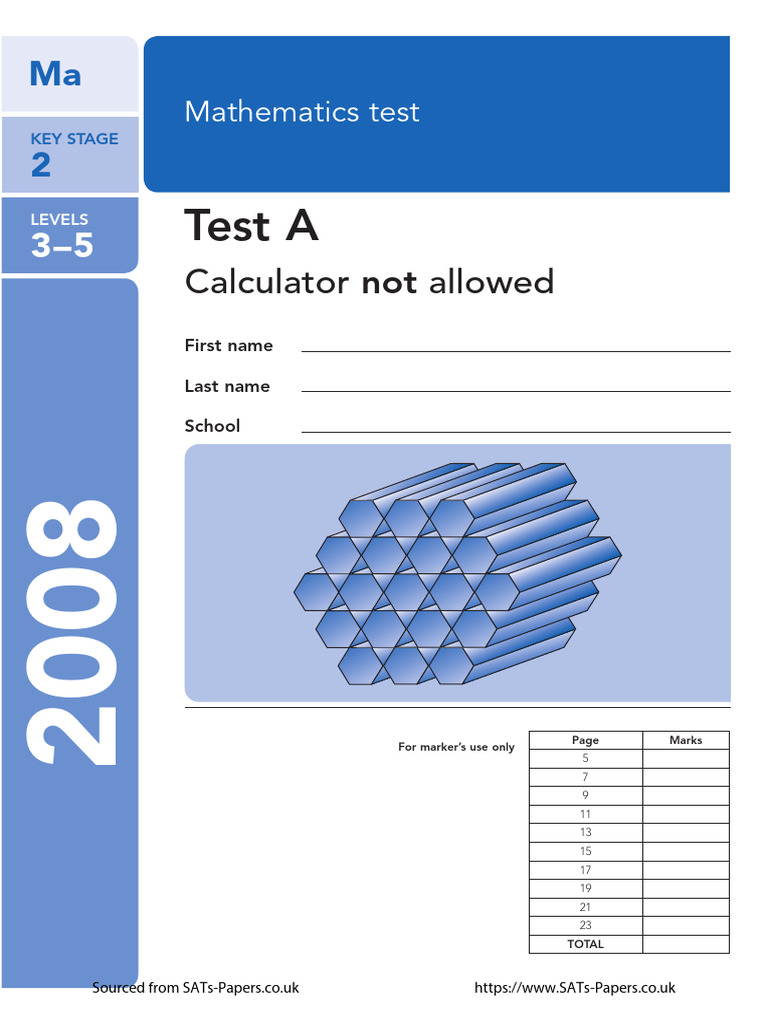Ks2 Mathematics 2008 Test A | PDF | Litre | Mathematics