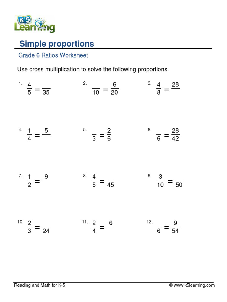 Grade 6 Ratios and Proportions Worksheet | PDF