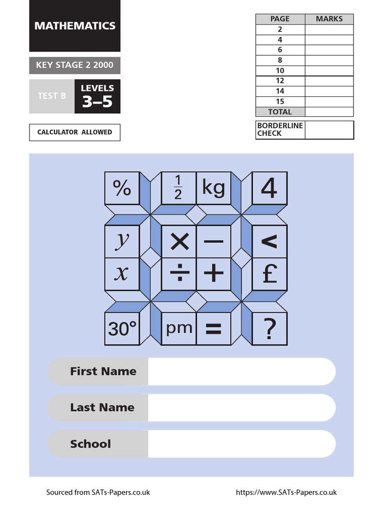 Ks2 Mathematics 2000 Test b Part 1 | PDF
