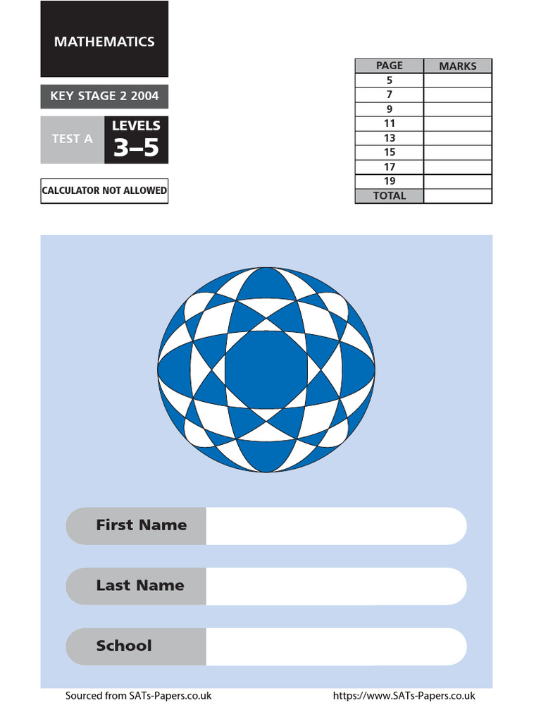 Ks2 Mathematics 2004 Test A | PDF