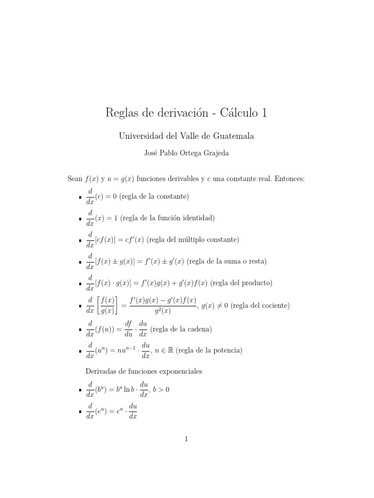 Reglas de Derivación (Versión Final) - Cálculo 1 - 2021 | PDF | Funciones y mapeos | Objetos ...