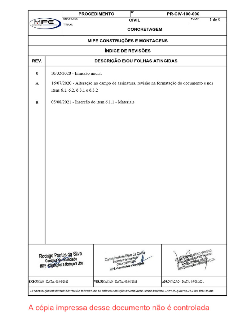 PR Civ 100 006 B Concretagem | PDF | Concreto | Cimento