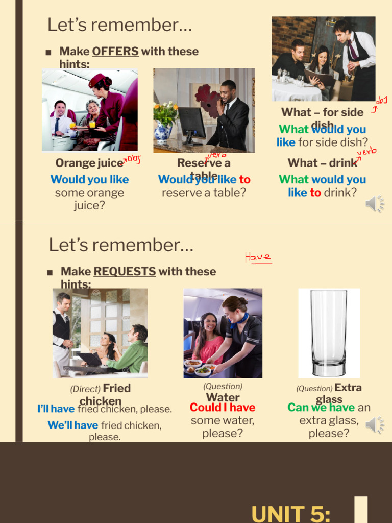 ING II - 9) Unit 5 - Offering and Requesting (Part II) Narrado | PDF